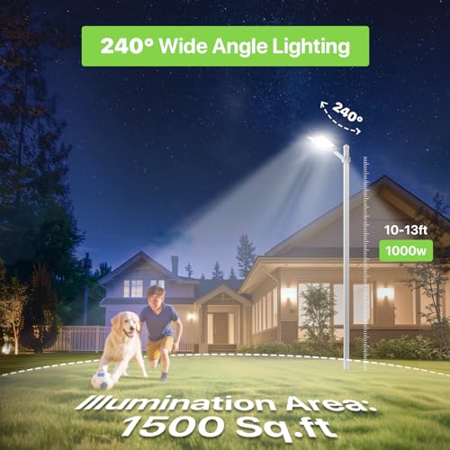 Glitgate Solar Street Light Outdoor, 1000W Dusk to Dawn Solar Parking Lot Light, 7000K Motion Sensor Solar Powered Flood Light, Remote Control IP65 Solar Security Lighting for Yard, Road, Driveway