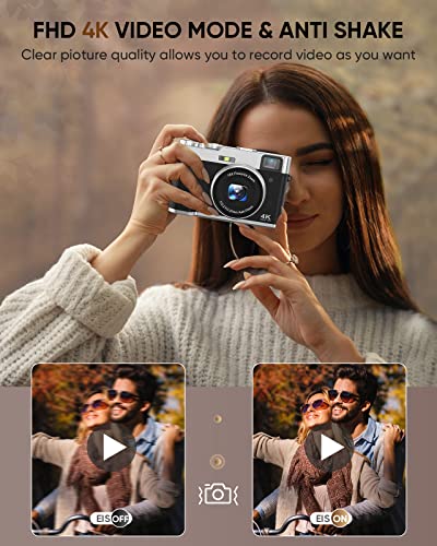 NEZINI 4K Digital Camera,Auto Focus 48MP Vlogging Camera for YouTube and Anti-Shake Video Camera with Viewfinder Flash & Dial,16X Zoom Travel Portable Digital Camera with 32GB Card,2 Batteries (Black)