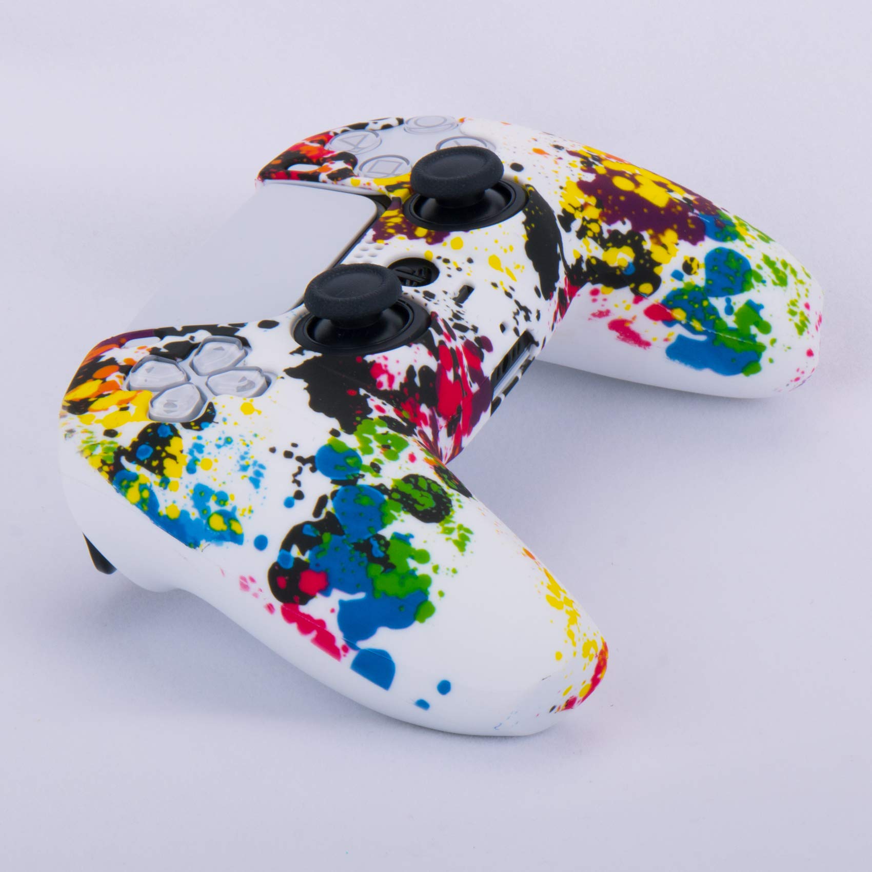 9CDeer 1 Piece of Silicone Transfer Print Protective Thick Cover Skin + 6 Thumb Grips for PlayStation 5 / PS5 Controller Graffiti