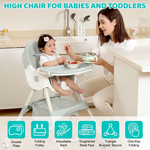 High Chair, MJKSARE Baby High Chair, High Chairs for Babies and Toddlers,Dining Tray & Backrest & Height Adjustable, Five-Point Safety Belt, Non-Slip Foot Pad, Foldable High Chair to Save Space