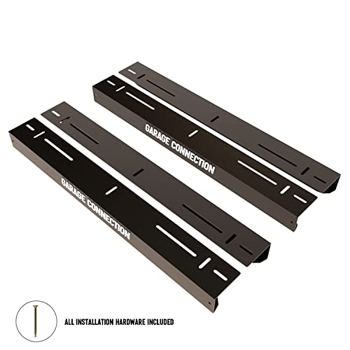Overhead Garage Storage Bin Rack - Ceiling Bracket for Holding Gallon Tote - Organization Steel Black Shelving and Track (2 Pack)