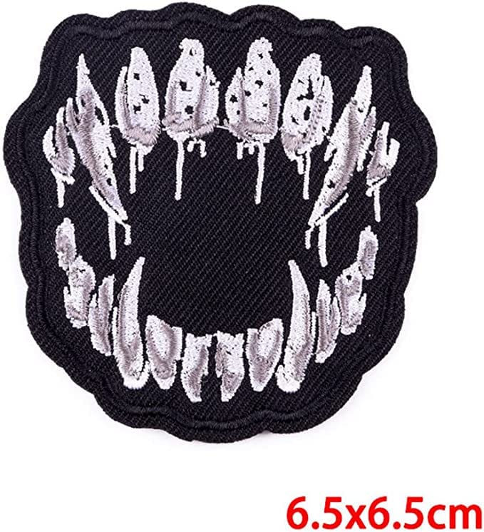 Punk Skull Embroidery Patch Vampire Teeth & Mouth Black Cartoon Embroidered Iron On Patch Sexy Vampire Lips Sticker Craft Fabric Accessory Sewing Jacket Polo T-Shirt Hat Bag Clothing Accessories