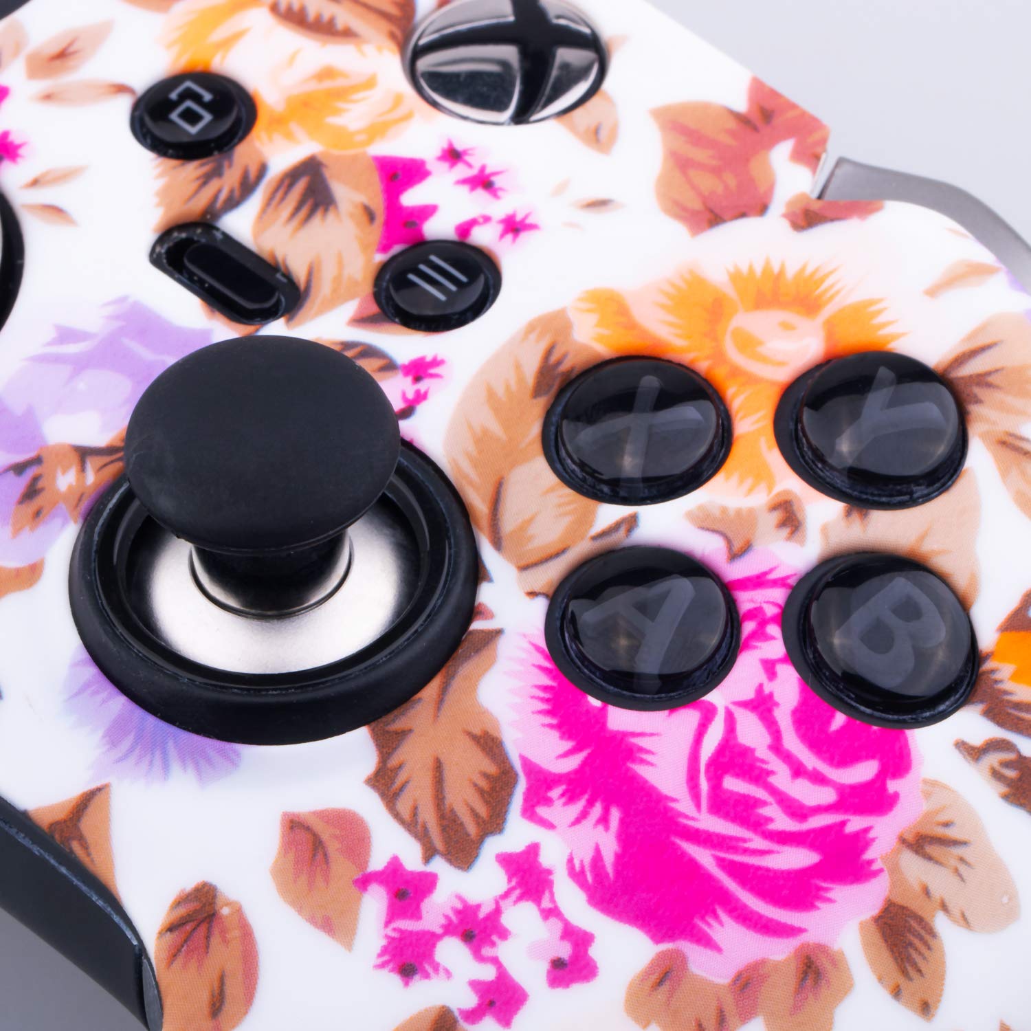 9CDeer 1 x Protective Customize Transfer Print Silicone Cover Skin Pink Flowers + 6 Thumb Grips Analog Caps for Xbox Elite Wireless Controller Compatible with Official Stereo Headset Adapter