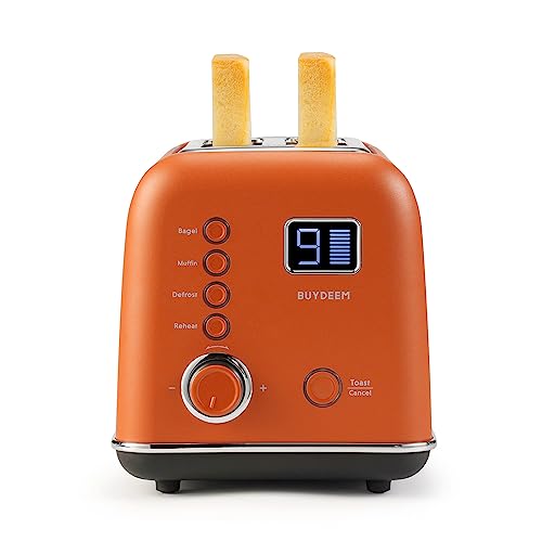 BUYDEEM DT730 Motorized Toaster, 2-Slice Smart Digital Leverless Toaster with LCD Countdown Timer, 9-Shade Settings for Toast, Bagels, Waffles, Muffins