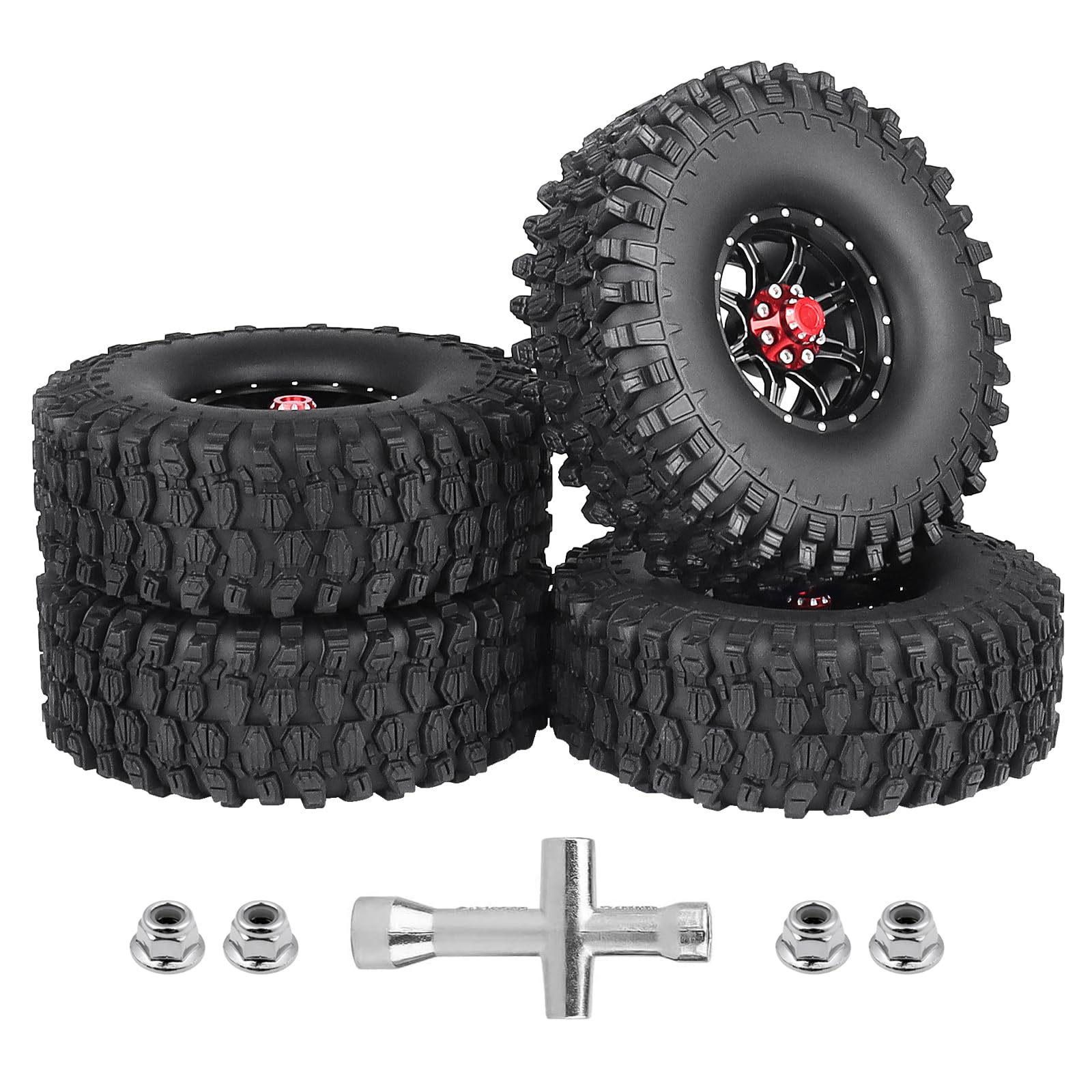 CrazyHobby Aluminum 1.9 Beadlock Wheels and Tires w/Foam for TRX4 Axial SCX10 II III RR10 Wraith Redcat Gen 8 Scout II RC4WD 1/10 Scale RC Crawler Rocks Mud Tyres Rims