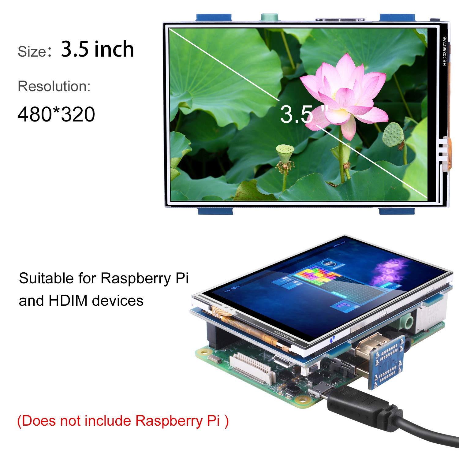 Kuman for Raspberry PI 3 Generation TFT Touch Screen, Kuman 3.5 inch TFT LCD Display Monitor Support All Raspberry PI System, Video Movie Play, Arcade Game, HDMI Audio Input SC6A (3.5 inch HDMI RPI Screen)