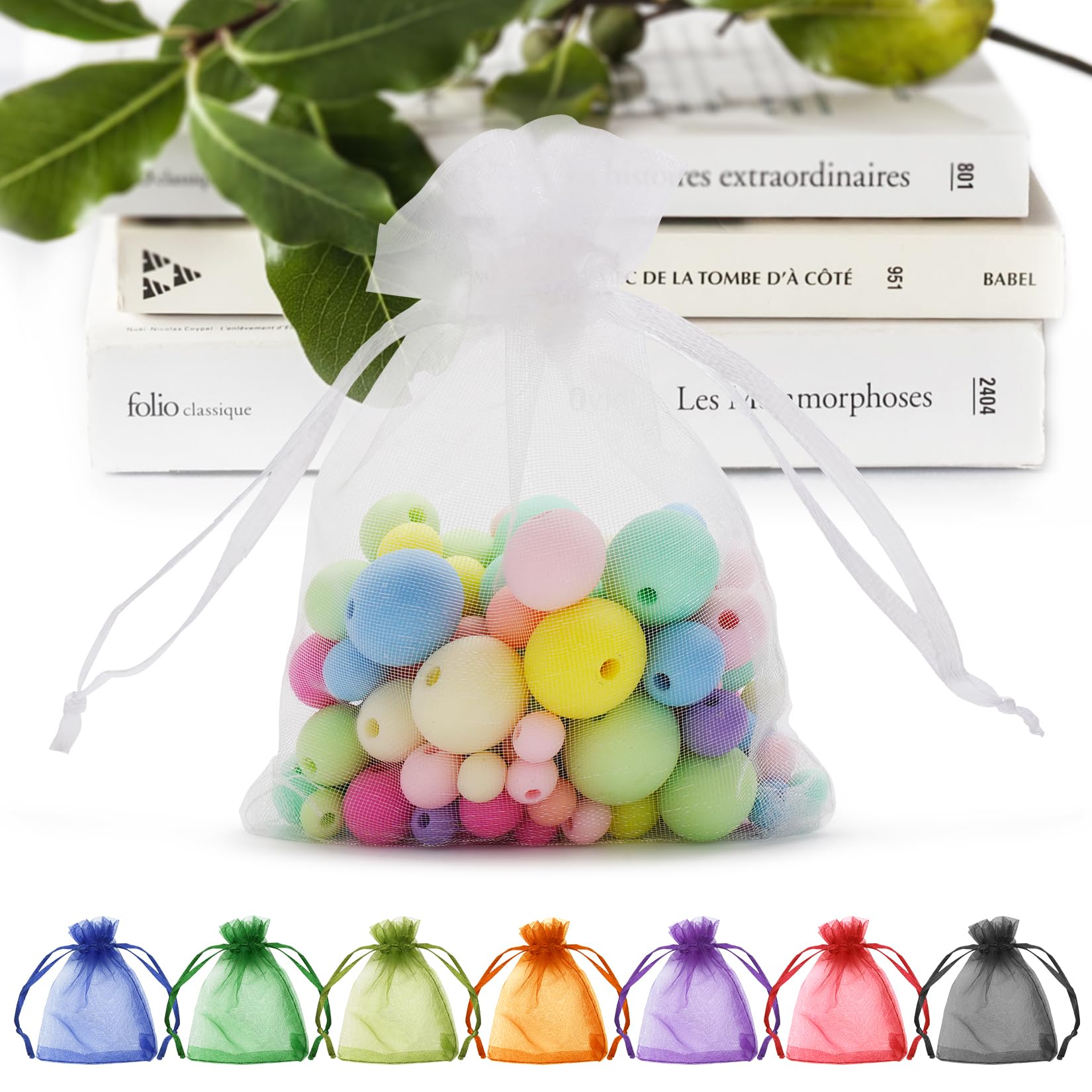 ANZNKU 50 Pack White Organza Bags 3x4 Inch, Mesh Gift Bags Candy Bags Small Mesh Bags Drawstring Favor Bags for Party Wedding Christmas