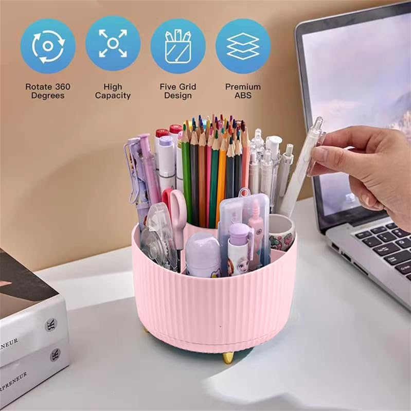 XDRELEC 360 Degree Rotating Pen Holder, Pencil Holder for Desk, Office Desk Organizers and Accessories, Pencil Cup, Pen Organizer,Office Organization and Storage (pink)