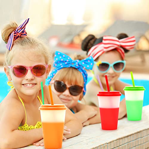 FIEKEICC Color Changing Cups with Lids and Straws,10Pcs 12oz Plastic Cups Reusable Tumbler with Lid and Straw,Clear Ice Cold Drinking Cup for Adults Kids Women,Summer Coffee Tumblers Party Cup