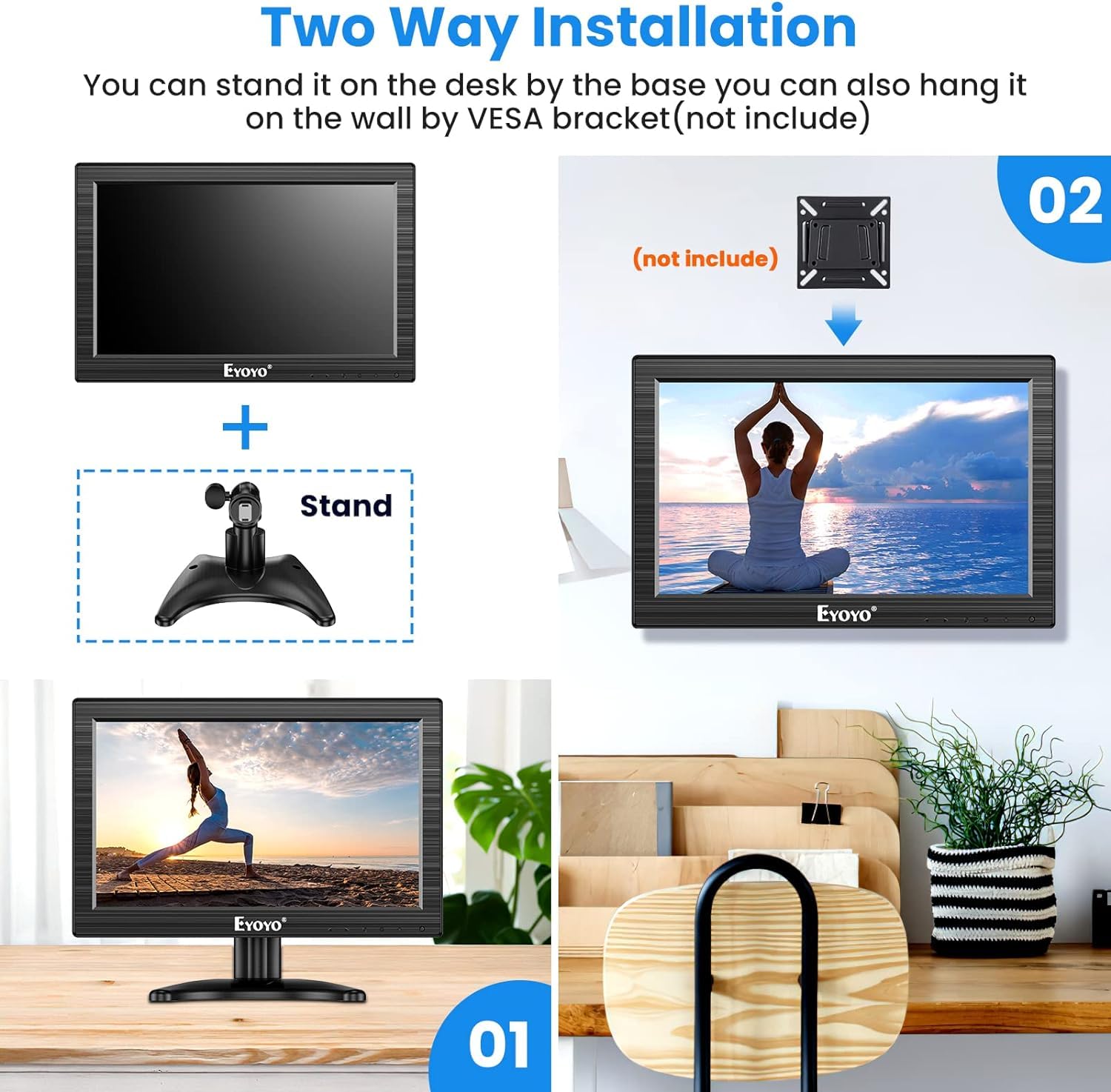 Eyoyo 12" Inch TFT LCD Monitor with AV HDMI BNC VGA Input 1366x768 Portable Mini HD Color Screen Display with Built-in Speaker