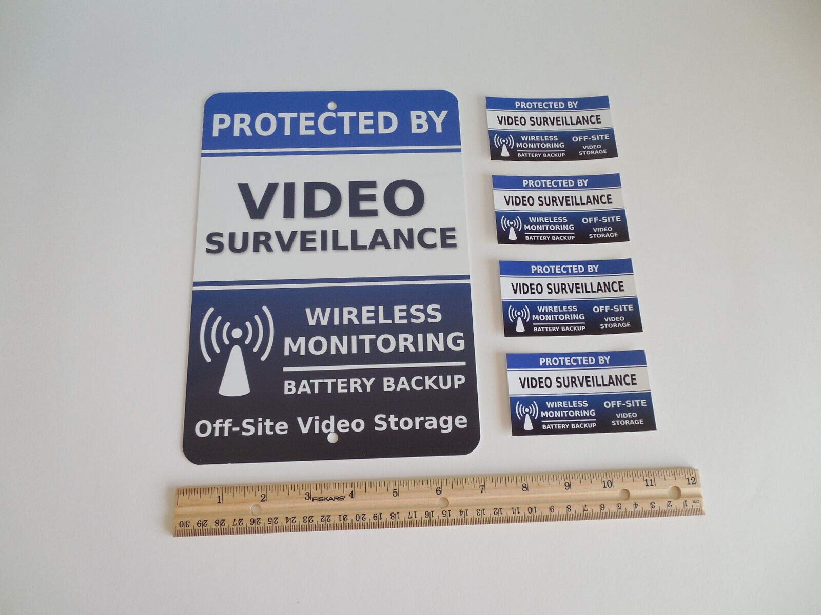 Video Surveillance CCTV Camera Security Alarm System Yard Sign & 4 Window Stickers - Stock # 718