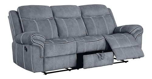 Acme Furniture Zubaida 41" x 87" Modern Velvet Reclining Sofa with USB Dock, 1 Storage Drawer, Tight Back & Seat Cushion, in 2-Tone Gray Finish