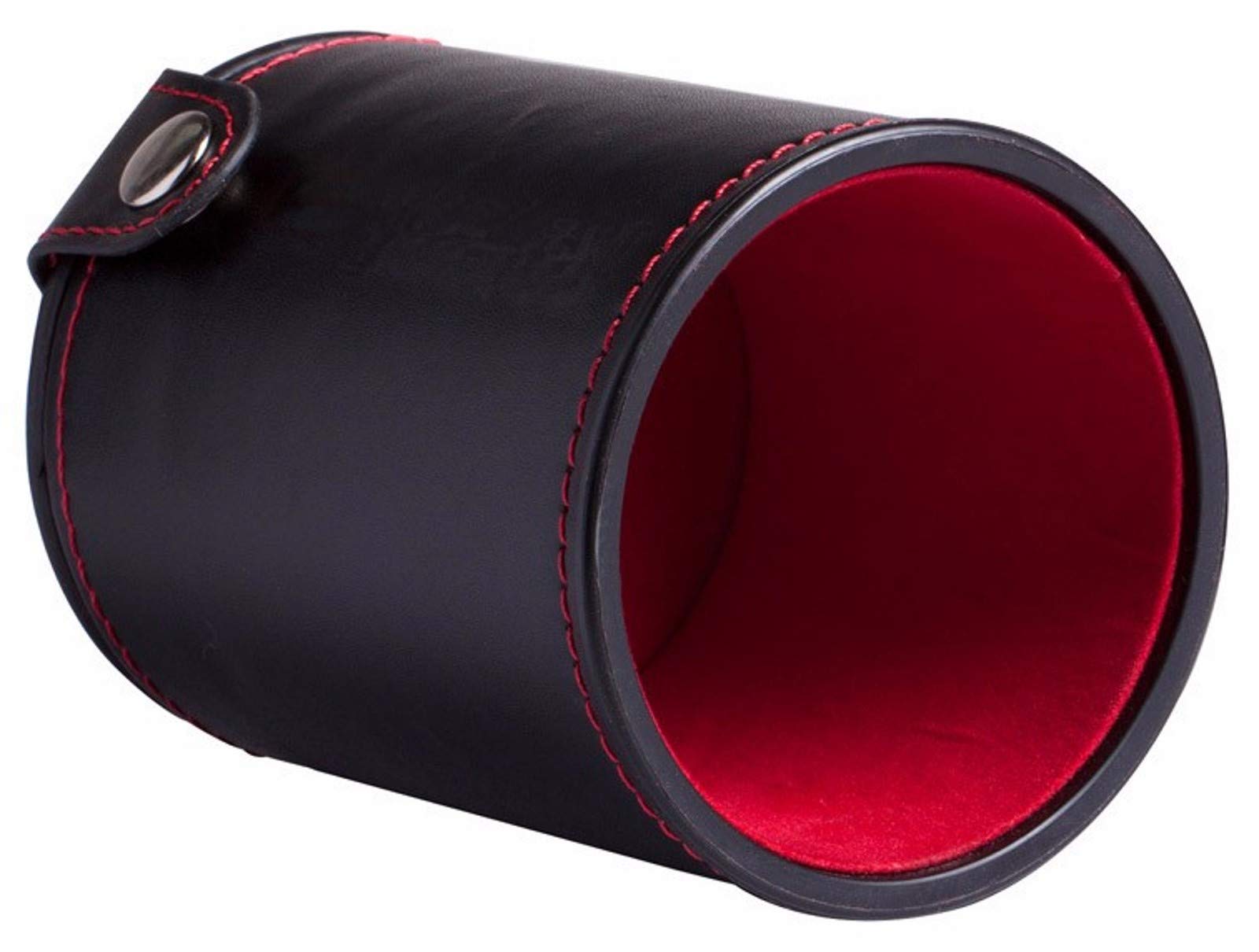 Cyber-Deals Black PU Leather Red Felt Lined Dice Cup with Storage Compartment + 15mm Ivory Tone Pip Dice (3 Sets)