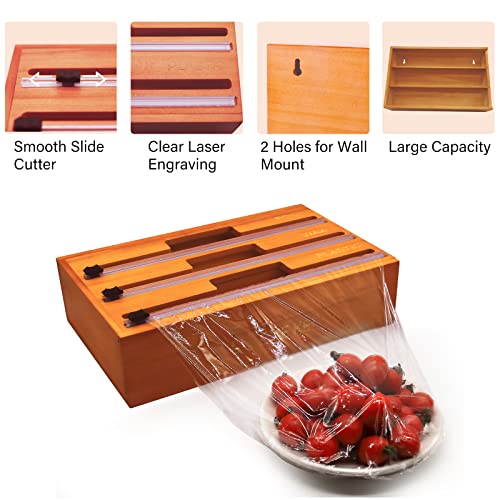 EVEKEI Foil and Plastic Wrap Organizer with Cutter, 3 in 1 Plastic Wrap Dispenser with Cutter, Aluminum Foil Organization and Storage, Saran Wrap Dispenser for Kitchen Wrap Organizer Fits 12" Roll