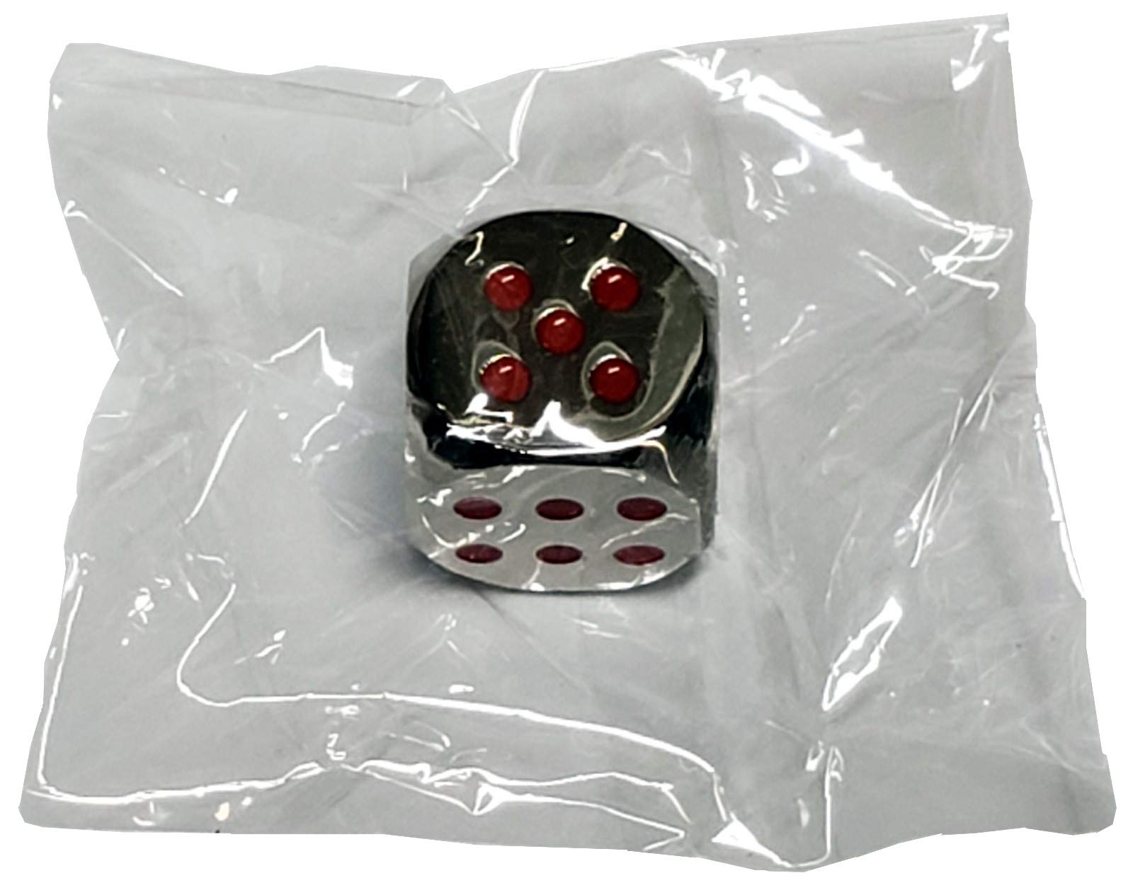 Cyber-Deals Set of Dice Cup Black PU Leather w/Plush Black Felt Lined + 16mm Zinc Alloy Metal Dice, Gift Boxed (Nickel, Red)