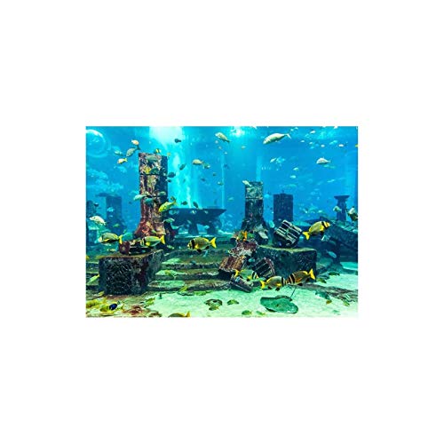 Undersea City Ruins Aquarium Poster, PVC Coral Aquarium Background Underwater Poster Fish Tank Wall Decorations Sticker(61 * 30cm)