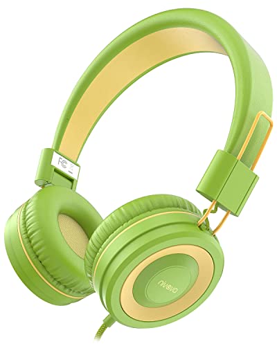 NIVAVA Kids Headphones, K8 Wired Headphones for Kids with Adjustable Headband 3.5 MM Jack for School, Foldable On-Ear Headset for Girls Boys Kindle Tablet Cellphones Airplane Travel (Green Yellow)