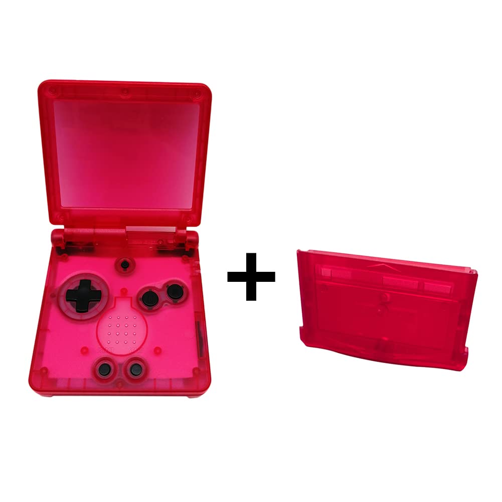 Cowhilan Replacement Clear Full Housing Shell Case Compatible with Gameboy Advance SP GBA SP Console, Send with Game Card Shell, Transparent Red