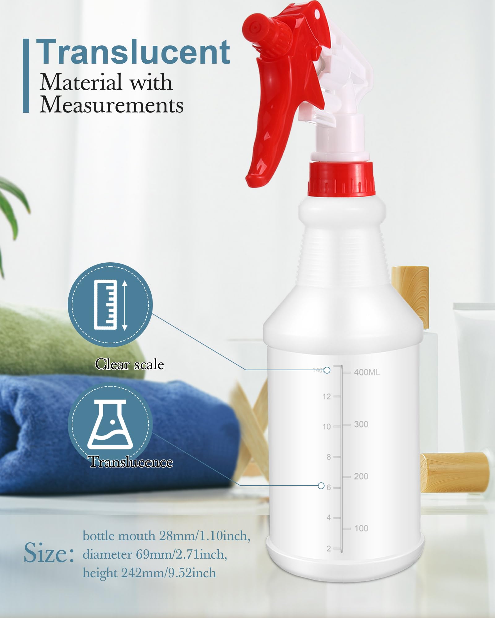 Eccliy 20 Pack 16 Oz Empty Spray Bottles for Cleaning, Leak Proof Spray Bottles with Measurements and Adjustable Nozzle for Cleaning Solutions Commercial Supplies(Red)
