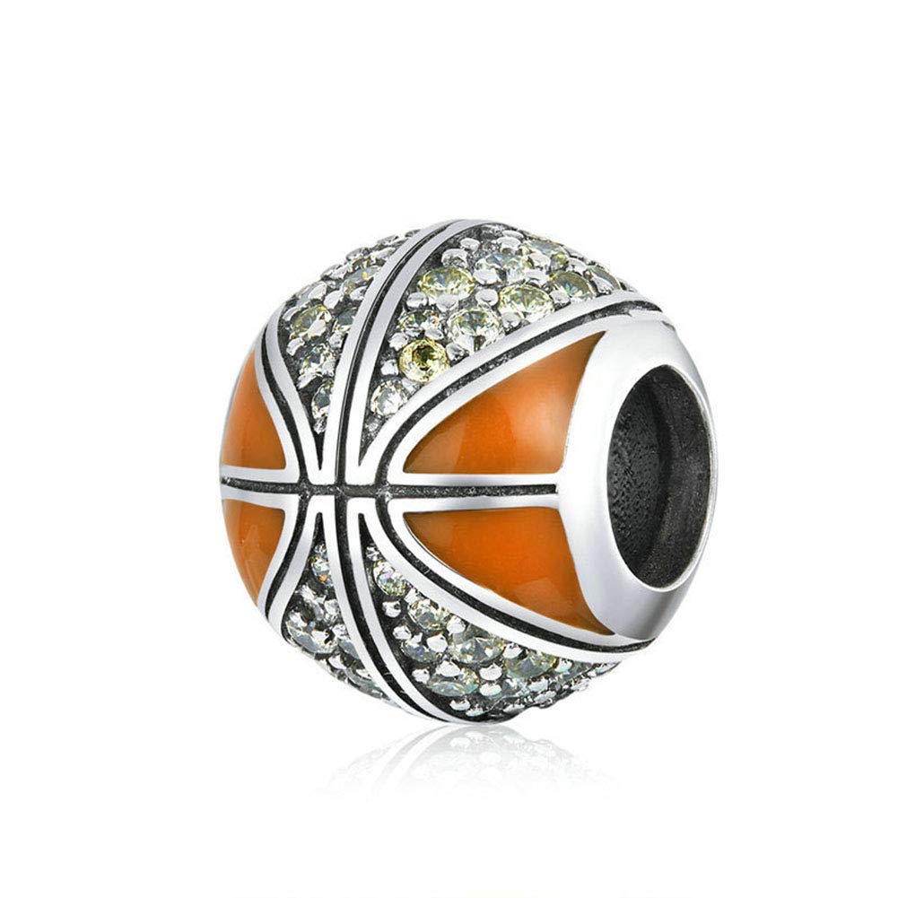 925 Sterling Silver Basketball Charm Volleyball Charm Ball Charm Sport Charm for Pandora Charm Bracelet (Basketball)