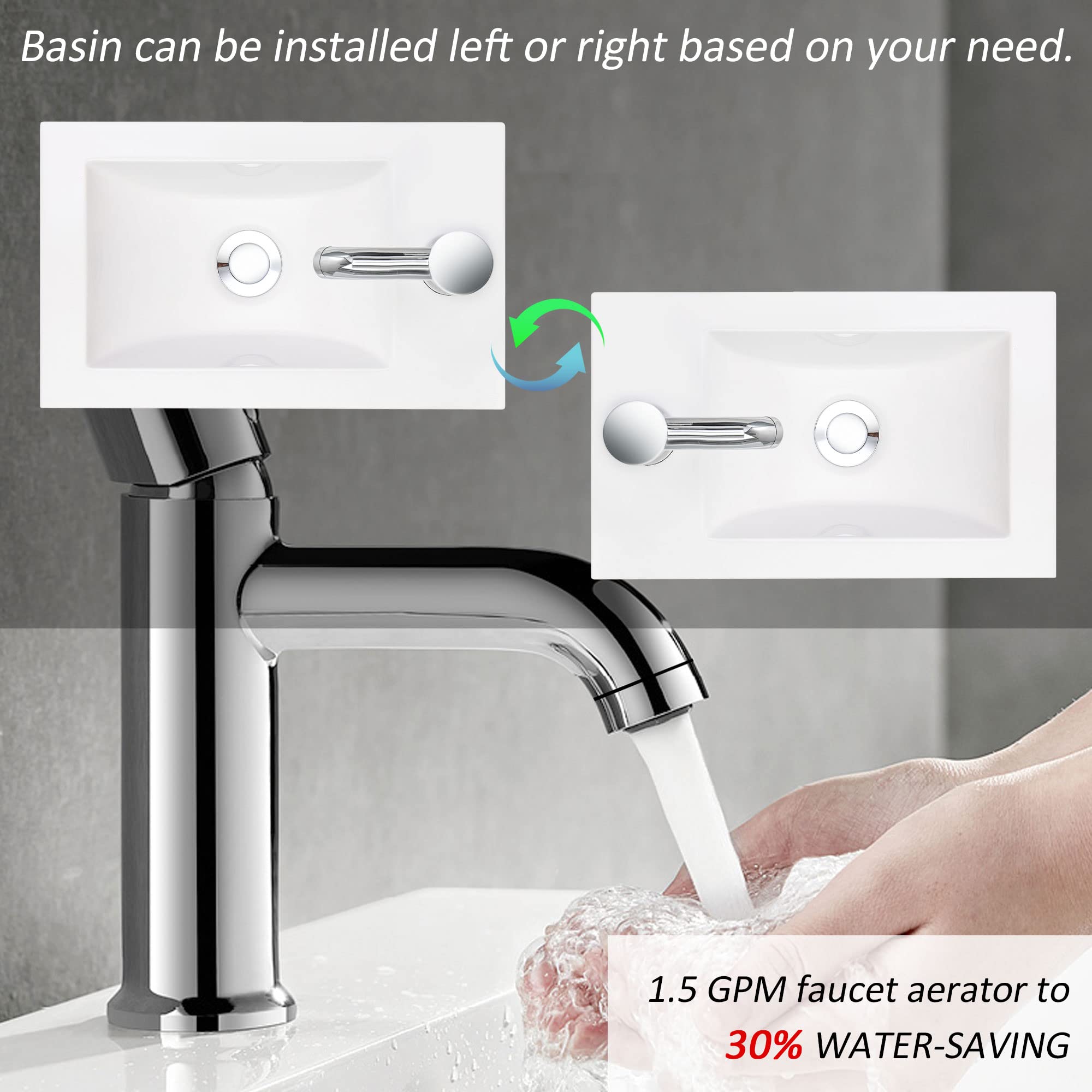 AHB 16" Bathroom Vanity W/Sink Combo for Small Space, Wall Mounted Bathroom Cabinet Set with Chrome Faucet Pop Up Drain U Shape Drain (Grey)…