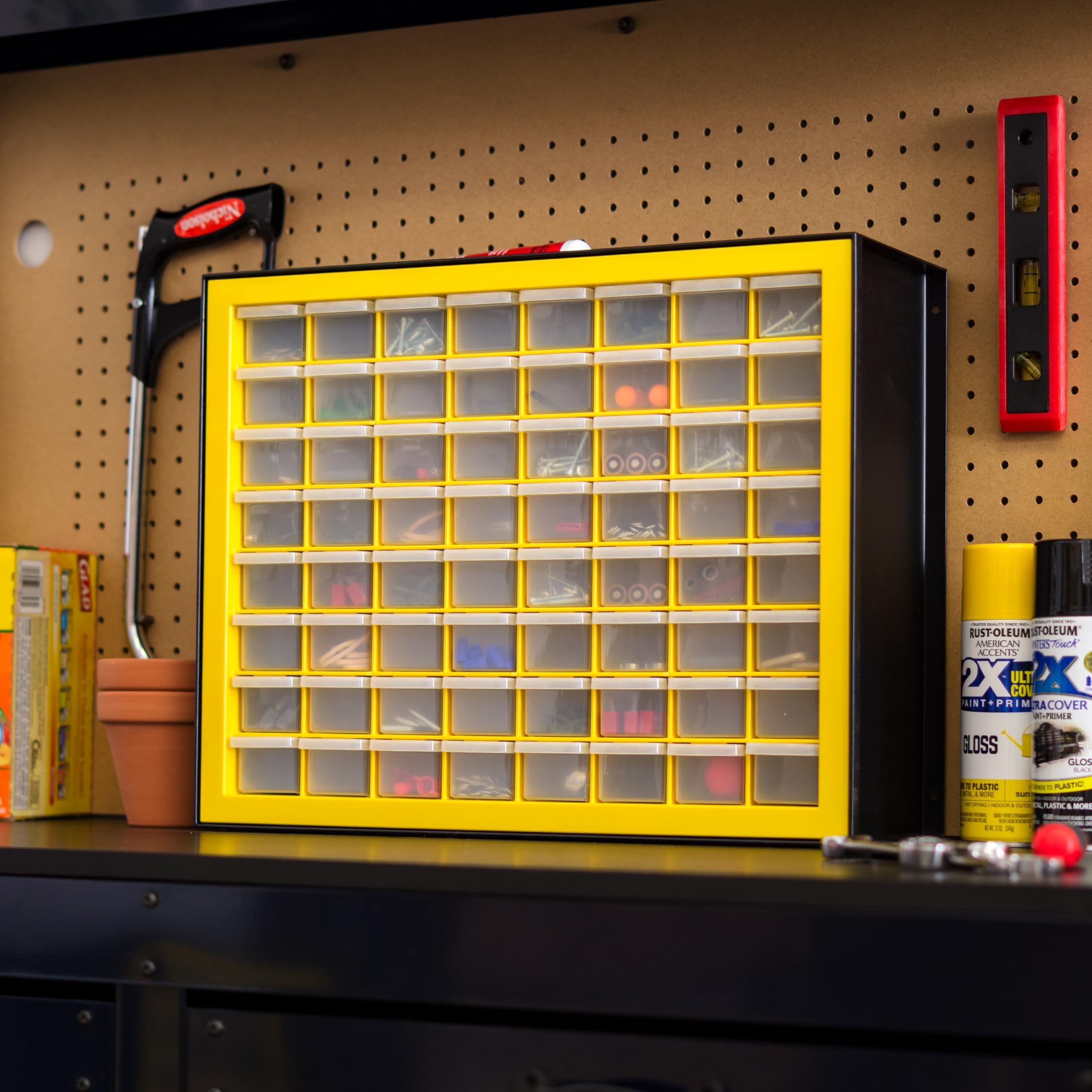IRIS USA Screw Organizer, Hardware Storage Organizer, 64 Drawer Parts Cabinet, Plastic Drawer Storage for Hardware Crafts, Small Parts, Nuts and Bolts, Tool Storage, Scrapbook Art Hobby - Yellow
