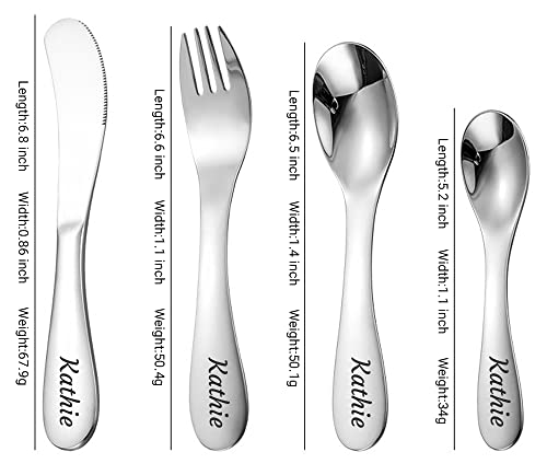 AIPNIS Personalized Kids Silverware 4 Piece Set,Custom Name Engraved Toddlers Tableware Set,Safe Reusable Child Cutlery Flatware Includes Fork Knife Table Spoons for Eating With Gift box