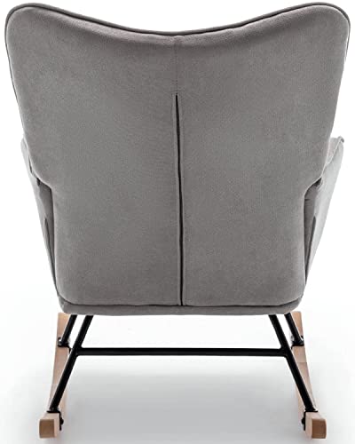 MELLCOM Rocking Chair with Ottoman, High Back Nursery Glider Rocker with Solid Wood Leg, Modern Upholstery Linen Fabric Armchair for Nursery, Living Room and Bedroom