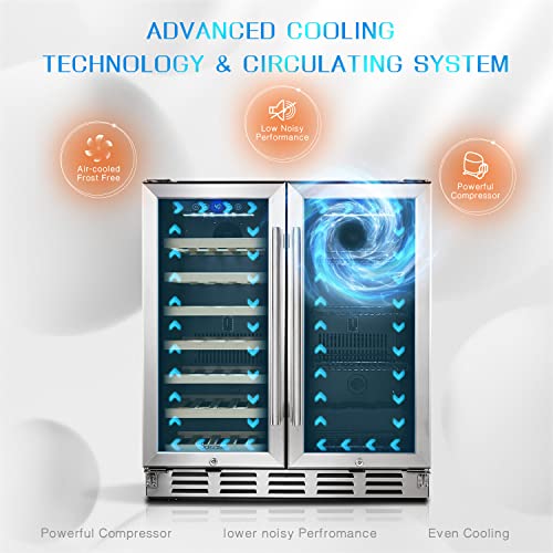 Kalamera Wine cooler, 30 inch Built in Wine and Beverage Refrigerator, Dual Zone w/ 33 Bottles and 96 Cans Capacity, Digital Touch Control