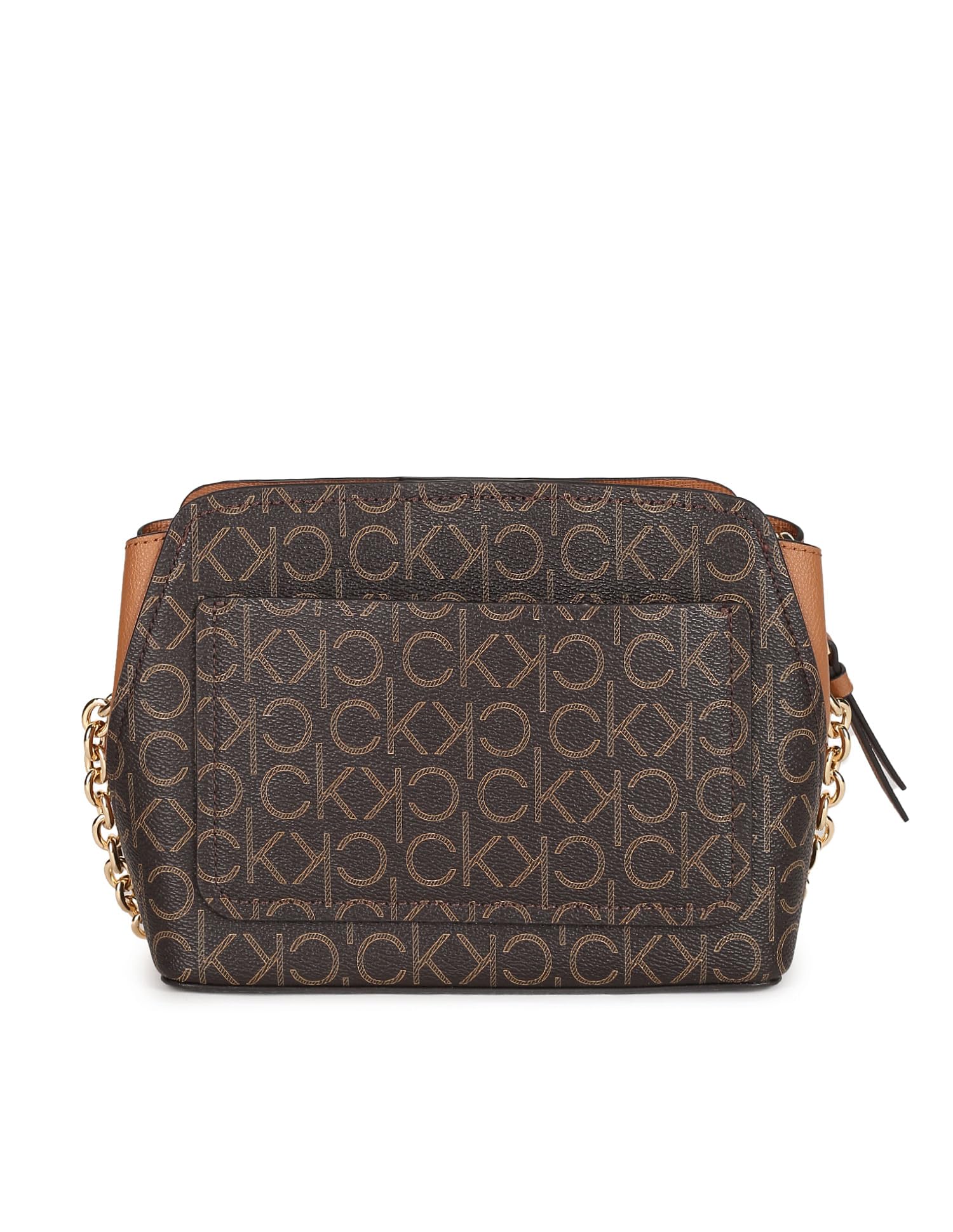 Calvin Klein Hailey Signature Triple Compartment Chain Crossbody, Brown/Khaki/Caramel Linear