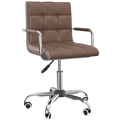 HOMCOM Home Office Chair, Modern Computer Desk Chair, Task Chair with Upholstered PU Leather, Adjustable Height, Swivel Wheels, Brown