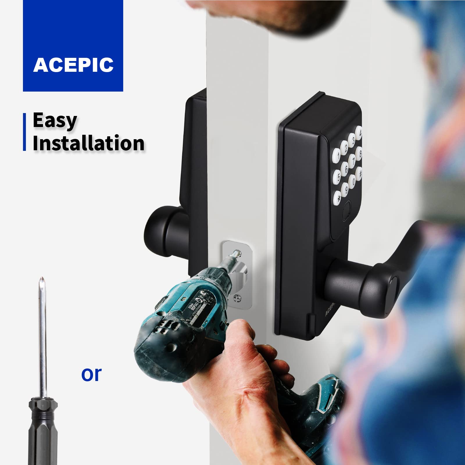 Acepic Full Metal Keyless Entry Door Lock, Keypad Door Lock, Keyless Door Lock, Fingerprint Door Lock, Smart Lock, Passcode Code Door Lock, Digital Smart Door Lock, Fob (Matte Black)