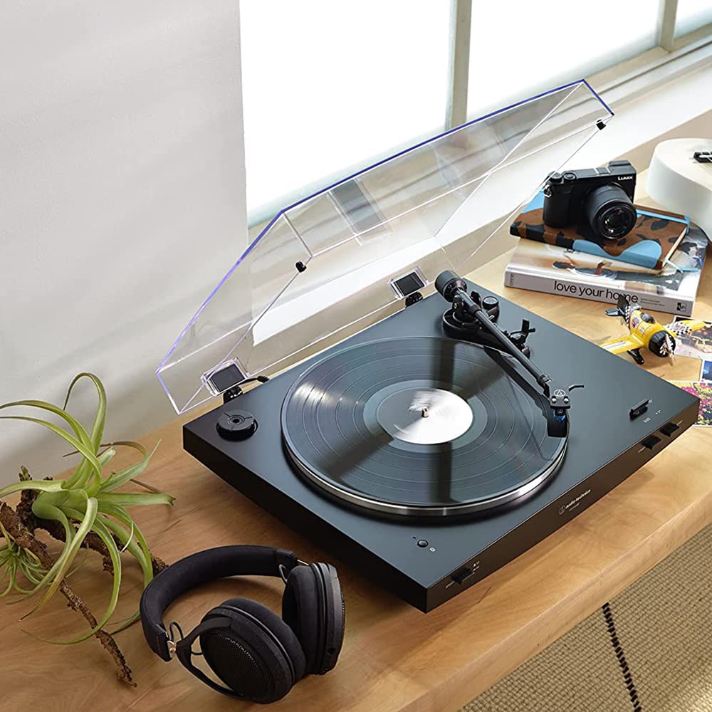 Audio Technica AT-LP3XBT-BK Fully Automatic Wireless Belt-Drive Turntable, Black Bundle with Deco Gear 12" Turntable Platter Mat, Vinyl Record Cleaning Fluid System with Brush & Microfiber Cloth