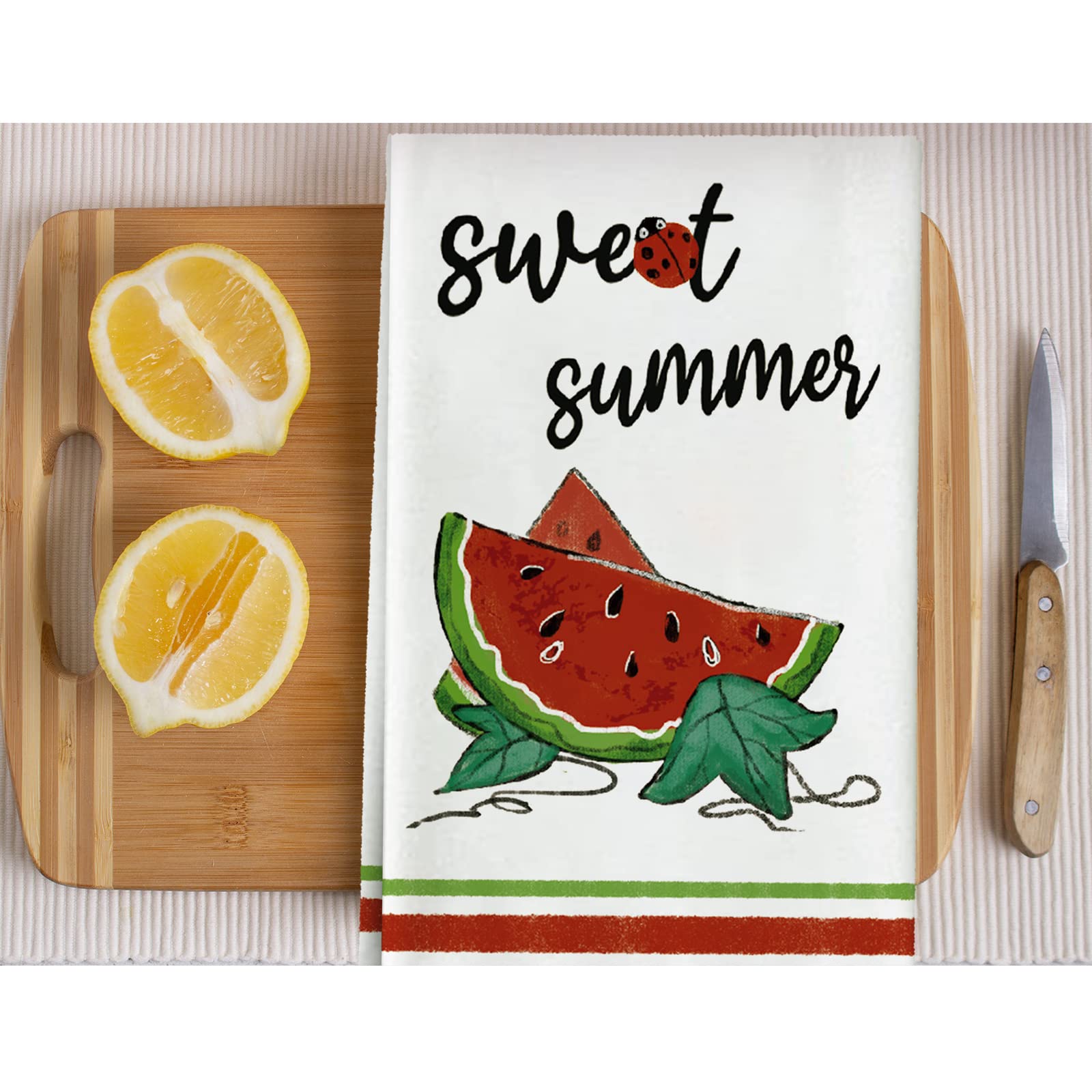 AnyDesign Watermelon Kitchen Dish Towel 18 x 28 Sweet Summer Tea Towels Watermelon Truck Hand Drying Cloth Towel Decorative Dishcloth for Holiday Kitchen Cooking Baking Bathroom, 4Pcs