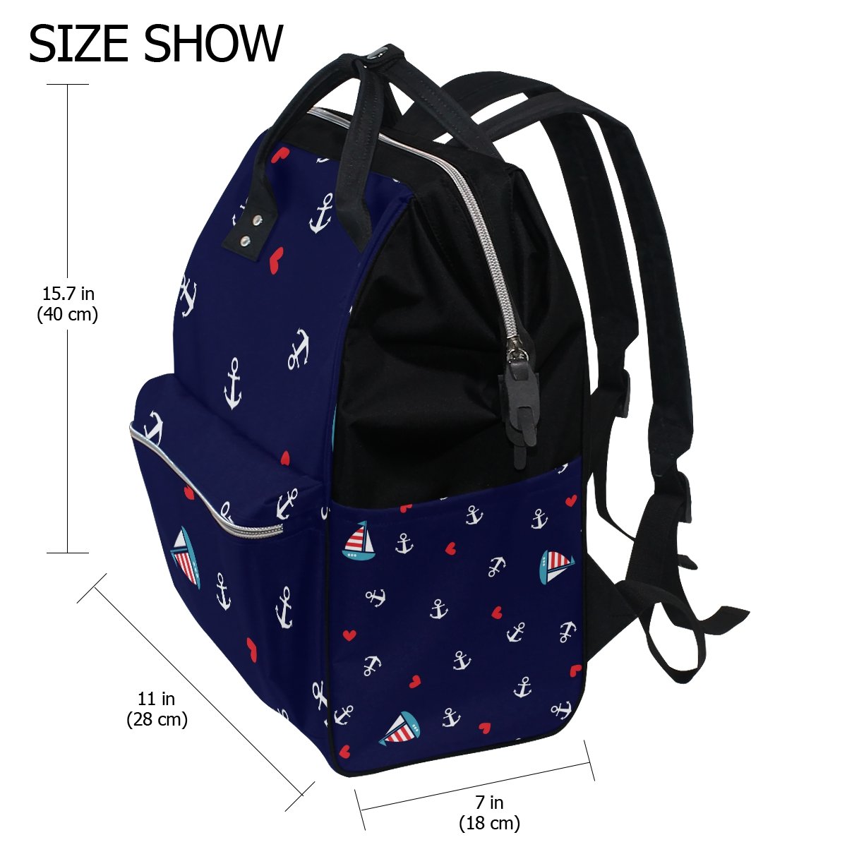 My Little Nest Large Capacity Diaper Bag Cute Anchors Sailboat Durable Multi Function Travel Backpack for Mom Girls