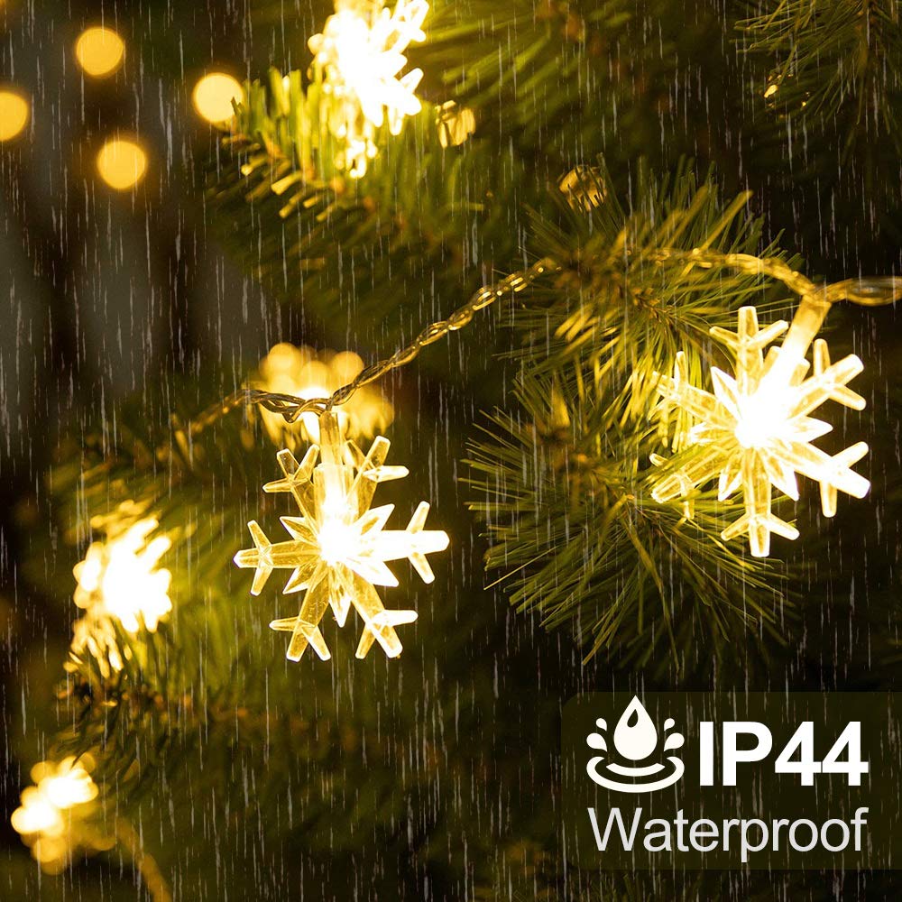CYOIDAI Lights, 30 LED Snowflake String Lights Battery Operated Waterproof Lights with 8 Lighting Modes Warm White Bedroom Patio Room Garden Party Home Indoor Outdoor Christmas Tree Decorations