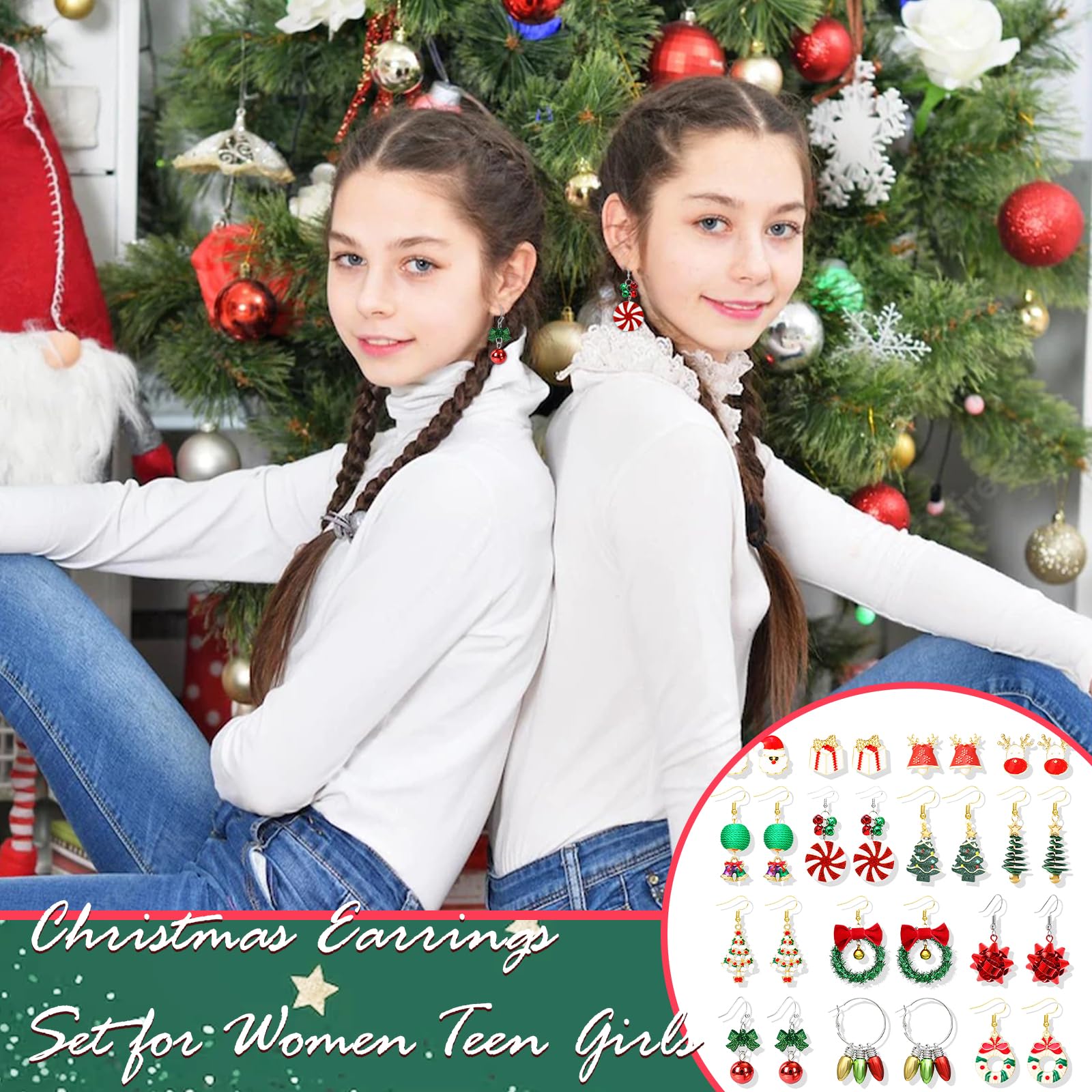 9/10/14/20 Pairs Christmas Earrings for Women Christmas Tree Bells Drop Dangle Earrings Holiday Earrings Xmas Jewelry…