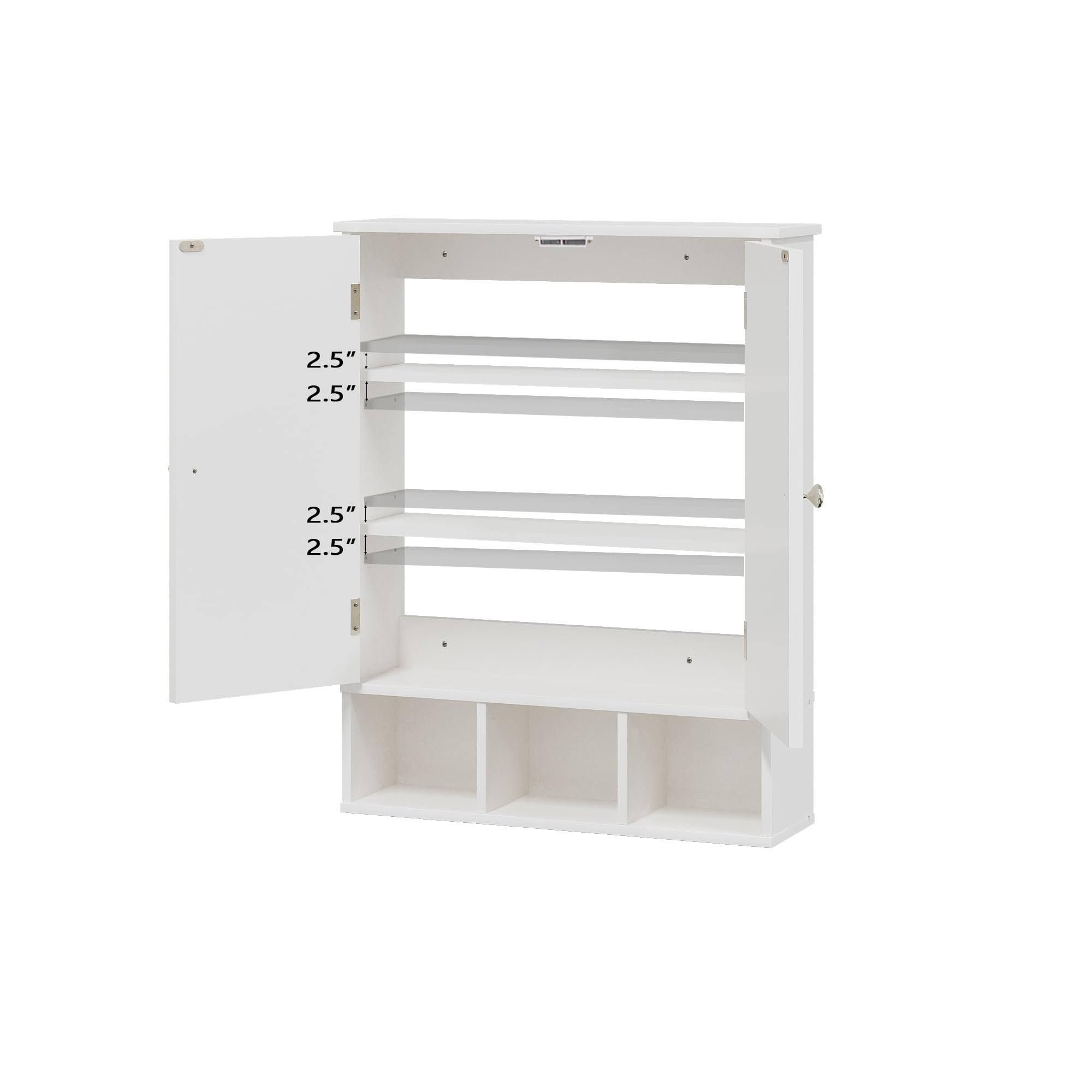 Bathroom Medicine Cabinet 2 Doors with 3 Open Shelves, Over The Toilet Storage Wall Mounted Medicine Cabinet with Adjustable Partitions,Home Bathroom Cabinet for Bathroom,Living Room,Kitchen,White