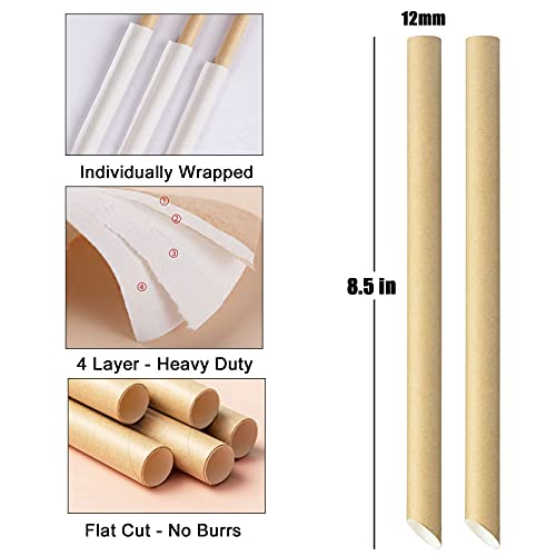 ALINK 50 Striped Paper Boba Straws + 50 Wrapped Paper Boba Straws