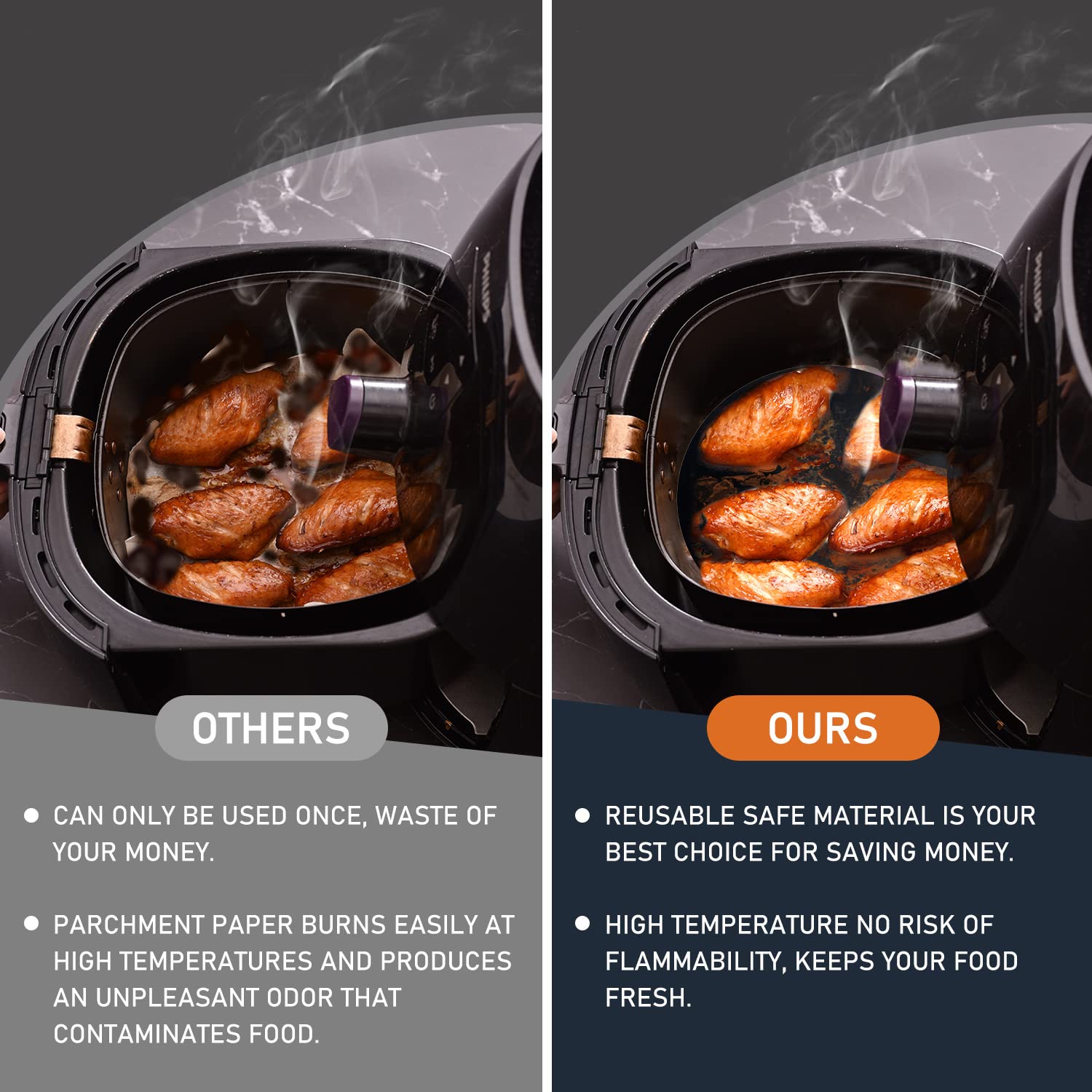 Air Fryer Liners, Reusable Air Fryer Mats 4 Pack, Premium Air Fryer Accessories, Non Stick, Easy Clean - 7.6 X 11.67" Square