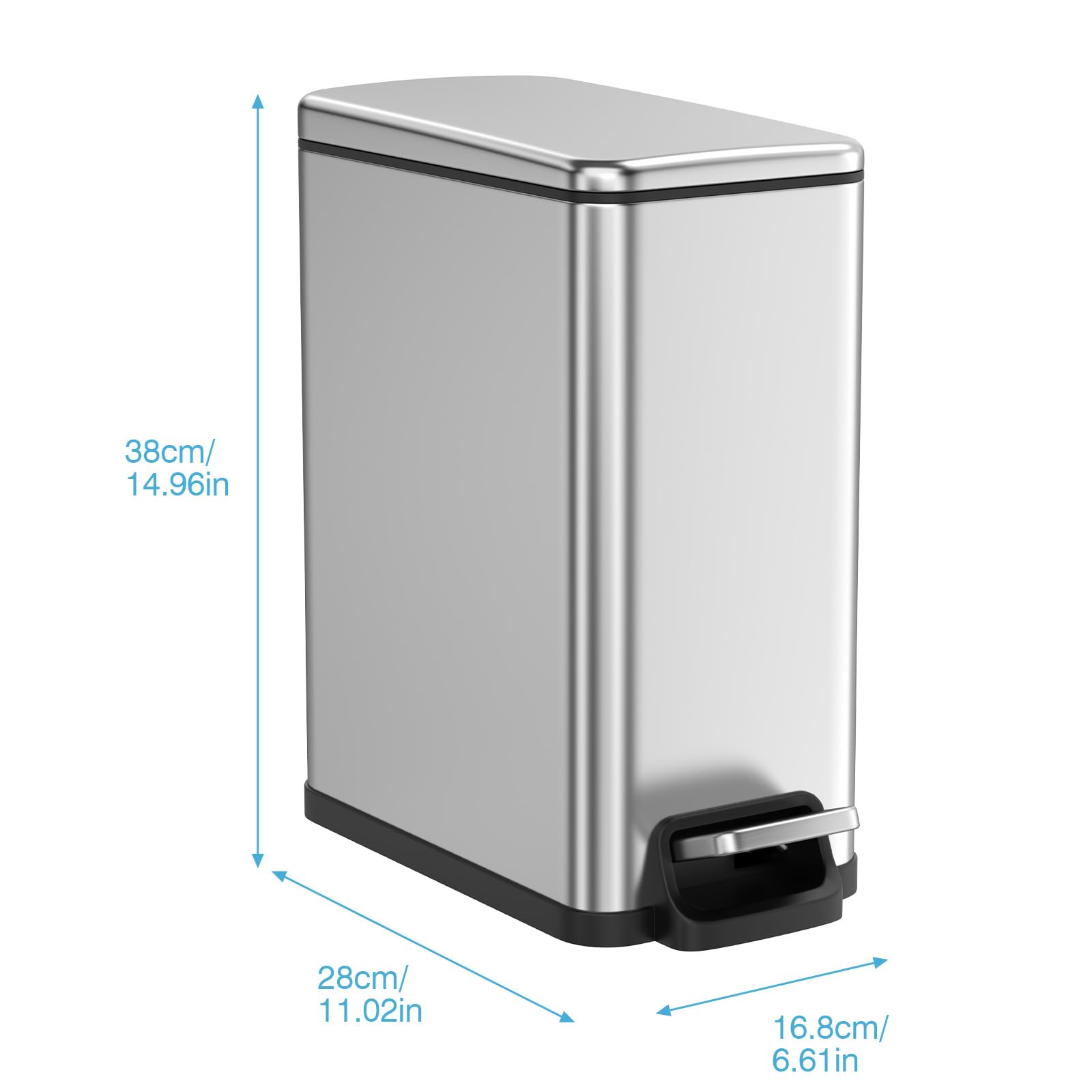 BETHEBEST Bathroom Trash Can with Lid,2.6 Gallon Stainless Steel Trash Can with Removable Wastebasket for Bedrom,Office(Silver)