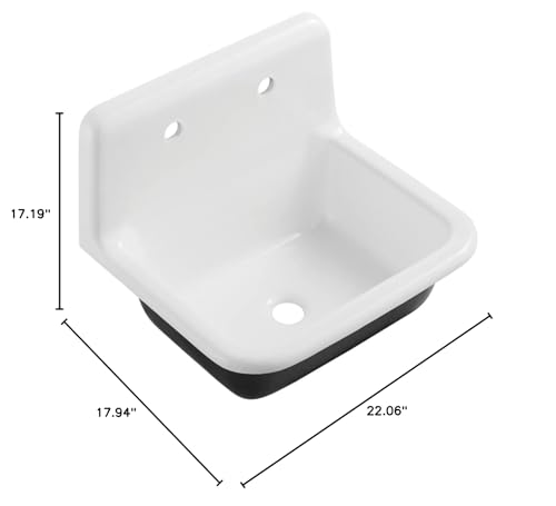 Kingston Brass GCLWS22187 Petra Galley 22" x 18" Cast Iron Wall Mount Utility Sink, White