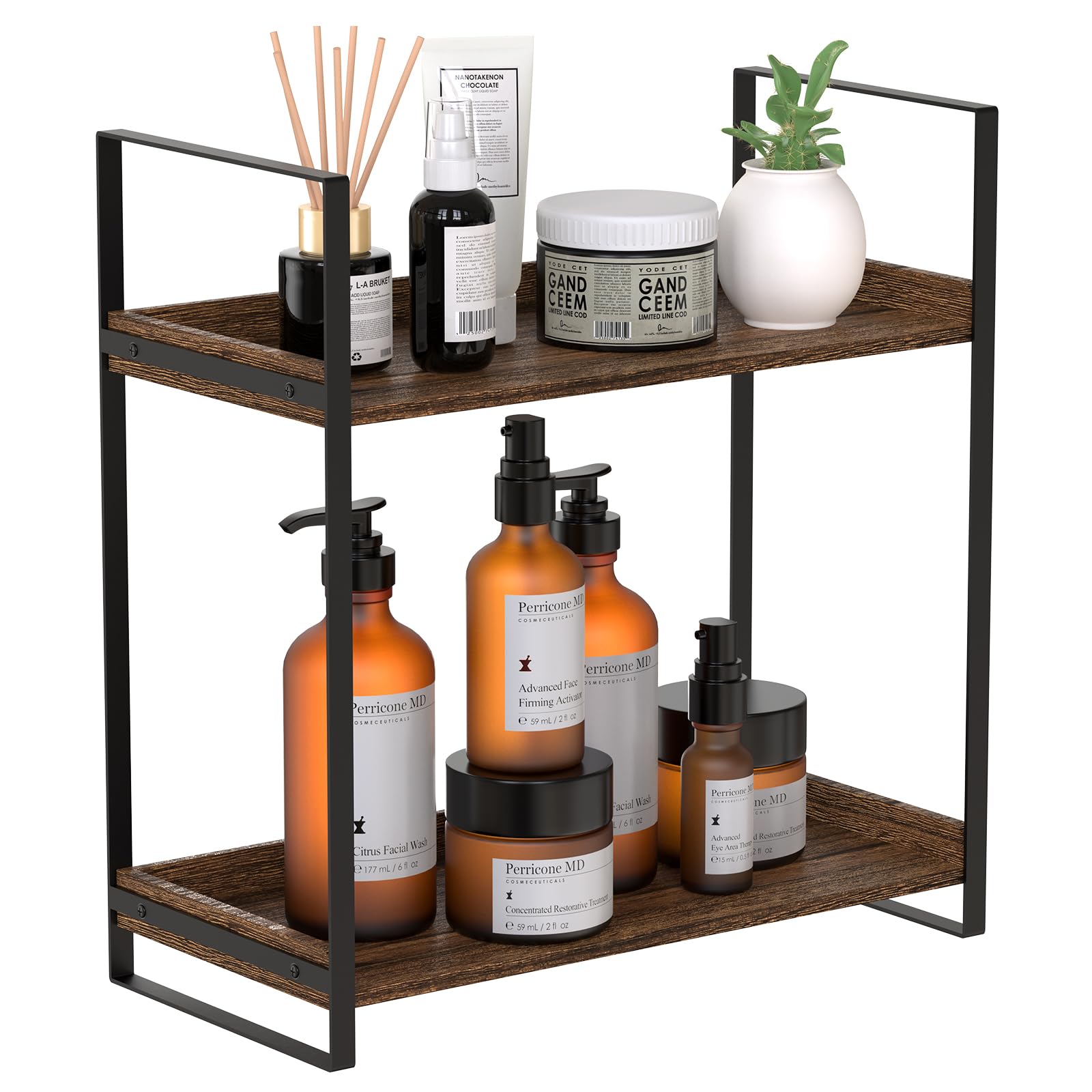 Gifhunter Bathroom Countertop Organizer, 2-Tier Bathroom Organizers and Storage, Perfume Organizer, Kitchen Organizers and Storage, Solid Wood Countertop Organization Tray for Coffee Station, Vanity
