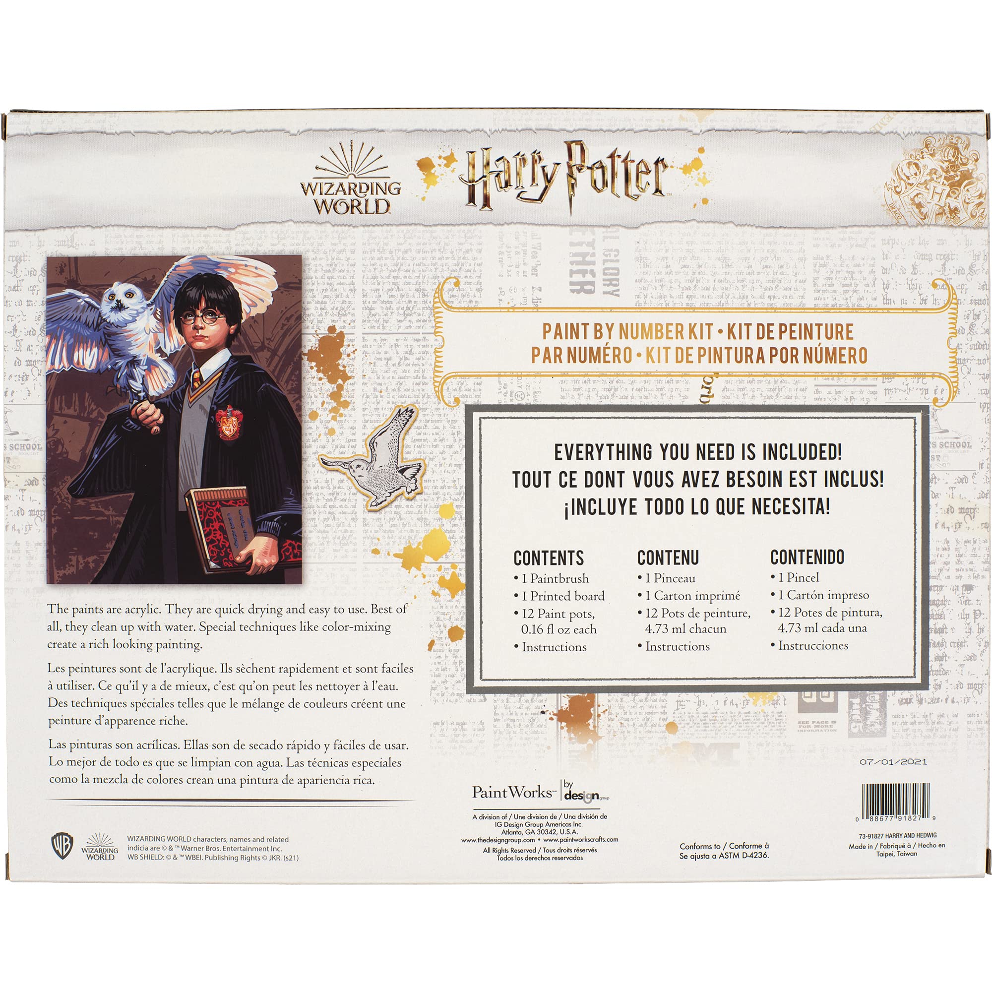 Dimensions PaintWorks Hedwig and Harry Potter Paint by Number Kit for Adults and Kids, Finished Project 11" x 14", Multicolor 15 Piece