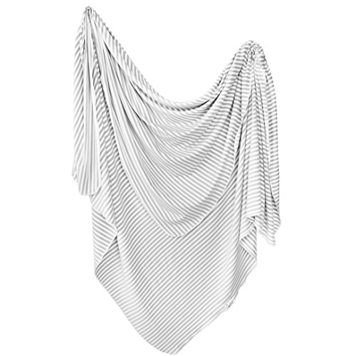 Large Premium Knit Baby Swaddle Receiving Blanket Grey and White "Everest" by Copper Pearl