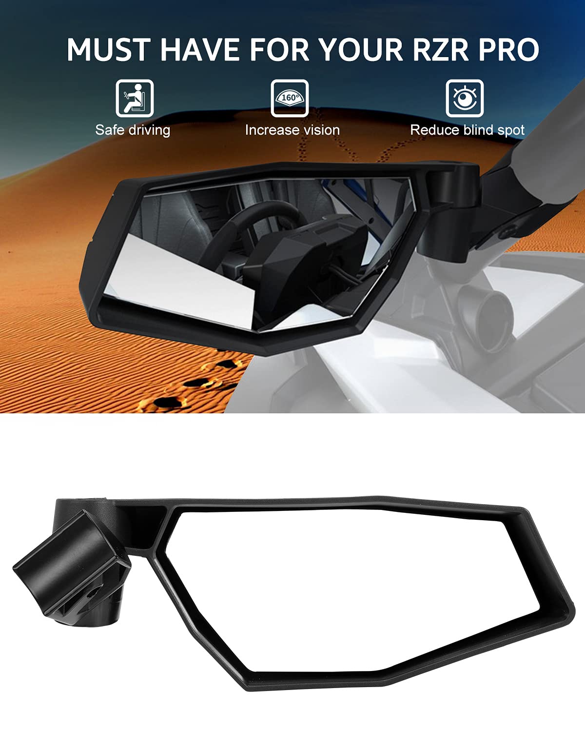 A & UTV PRO Side View Mirrors for 2020-2024 Polaris RZR Pro XP 4, RZR Pro R, RZR Turbo R, Adjustable Break Away Folding Side by Side Rear View Mirror Accessories, Replace OEM # 2883762, 2PCS