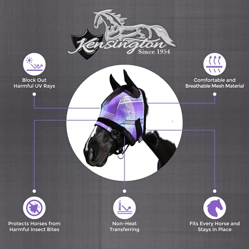 Kensington Fly Mask with Fleece Trim for Horses β Protects Face and Eyes from Flies and Sun Rays While Allowing Full Visibility β Breathable and Non Heat Transferring, Medium, Lavender Mint