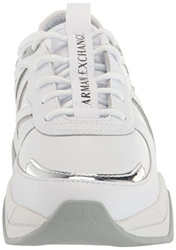 A | X ARMANI EXCHANGE Women's Colorblock Fashion Sneaker, Op.White+Silver, 8.5