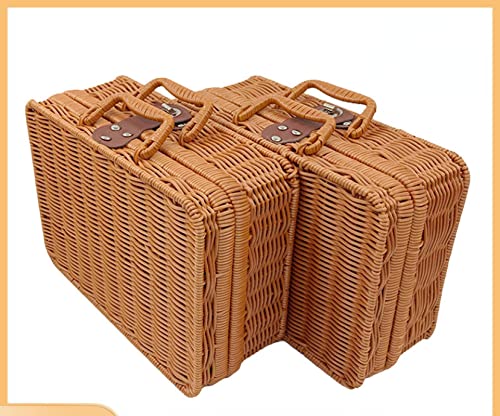 AMAOIS The New Rattan Box has Built-in Iron Frame, Lacquered Storage Box, Woven Storage Basket, Photography Props Gift Box New Rattan Box 30cm+Lining Brown