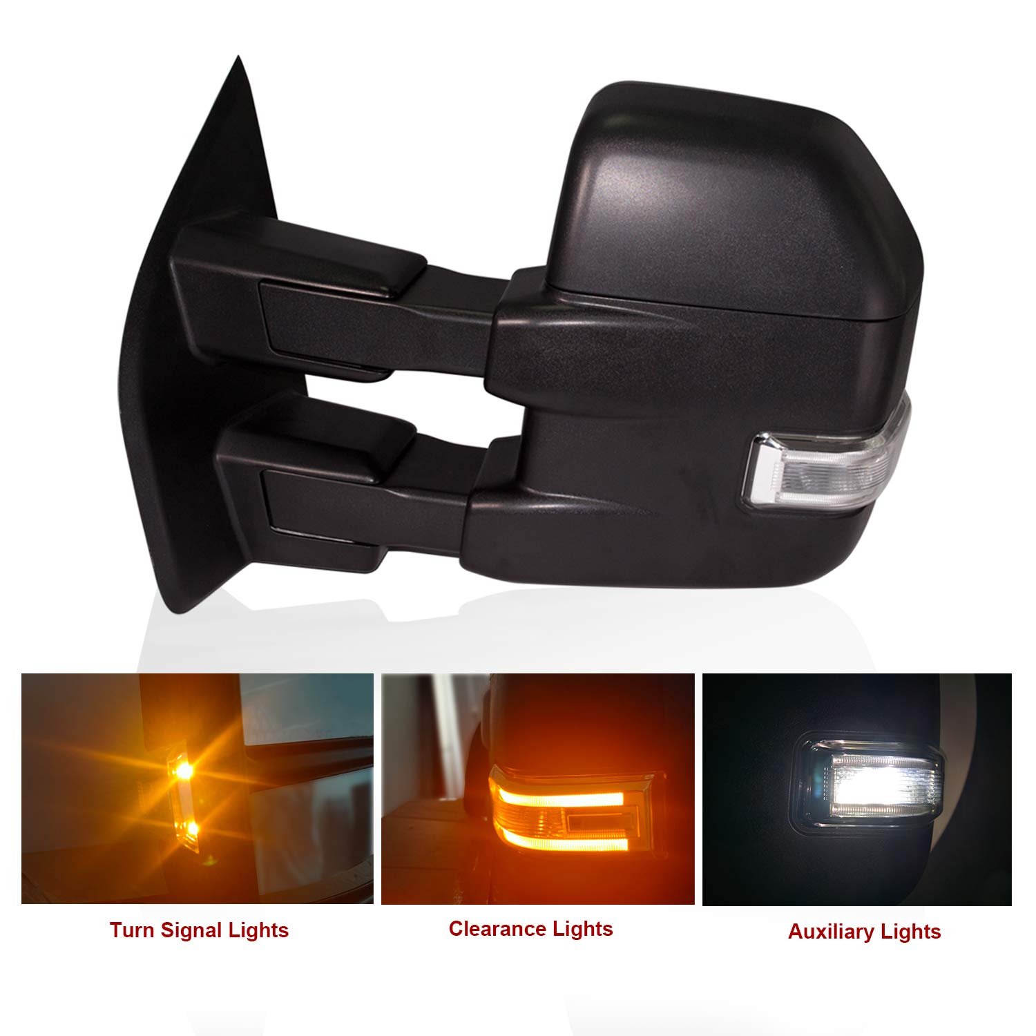 AERDM New F150 Towing Mirrors fit 2015-2018 with Auxiliary/Puddle Lights Signal Indicator and Linear arrow light Power Operation Heated Black Housing with 22pin to 8pin adapter